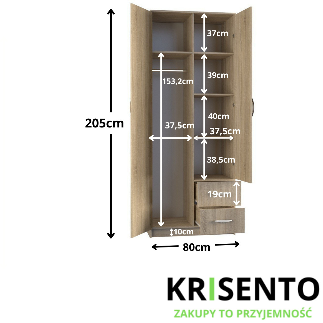 Szafa 80 cm z drążkiem i półkami SZAF-1004-SON | Krisento